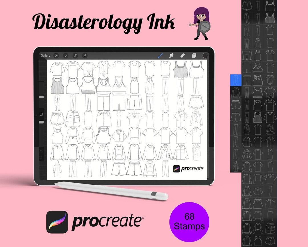 Clothing Fashion Model Set 1 Procreate Brush Stamps, 68 Clothing Stamps ...