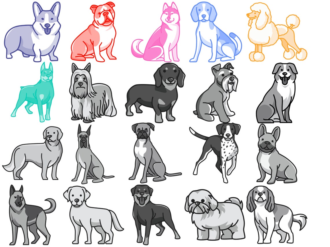 Cartoon Dogs Procreate Brush Stamps, 20 Cartoon Dogs - Etsy