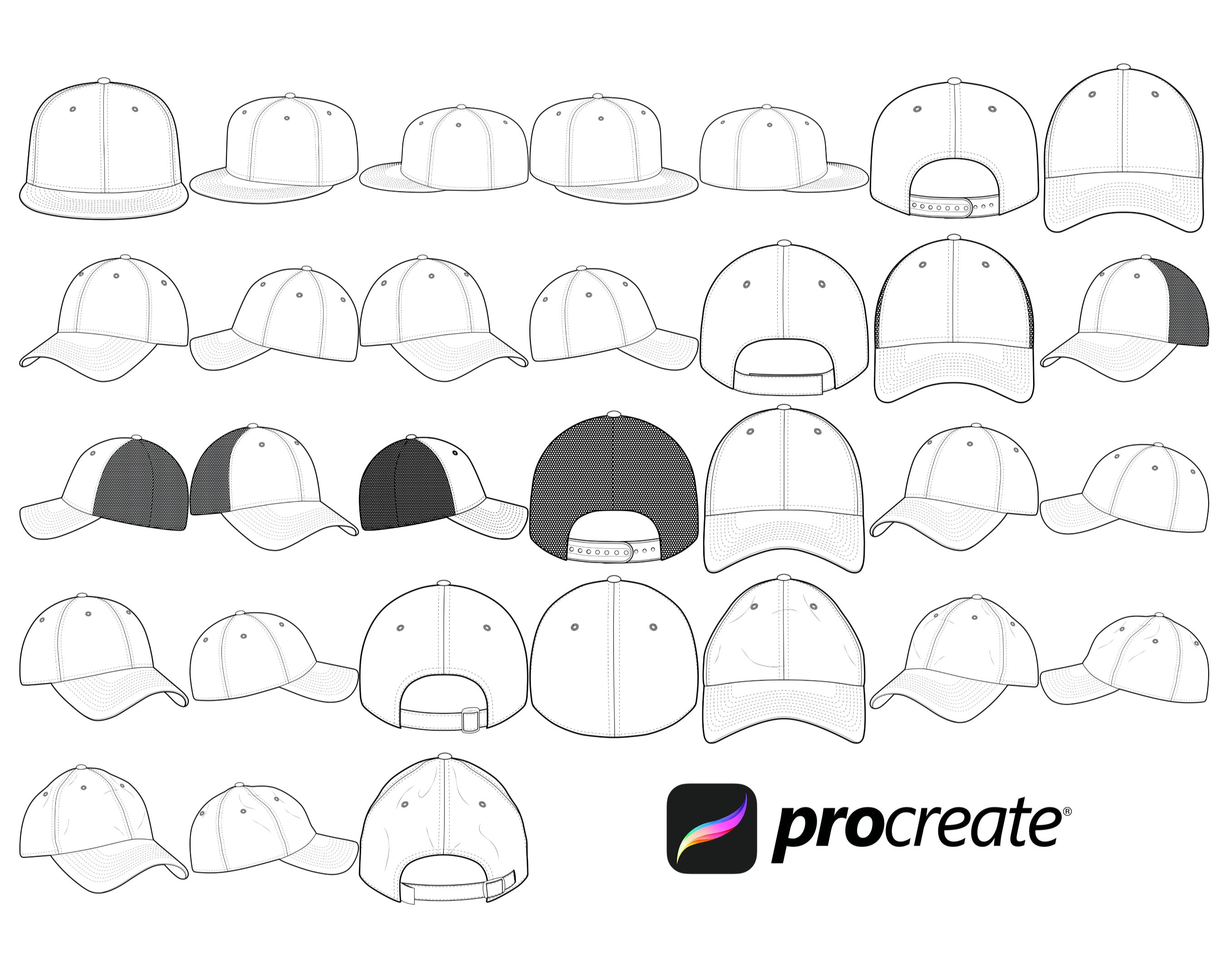 Cap Hat Clothing Procreate Brush Stamps, 31 Cap Hat Stamps - Etsy