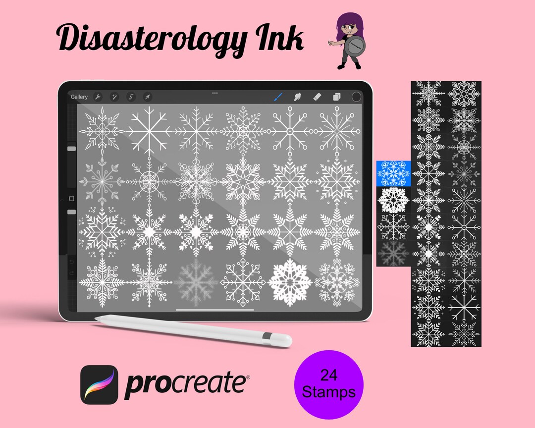 Winter Snowflake Procreate Brush Stamp Set 1, 24 Christmas Snowflakes ...