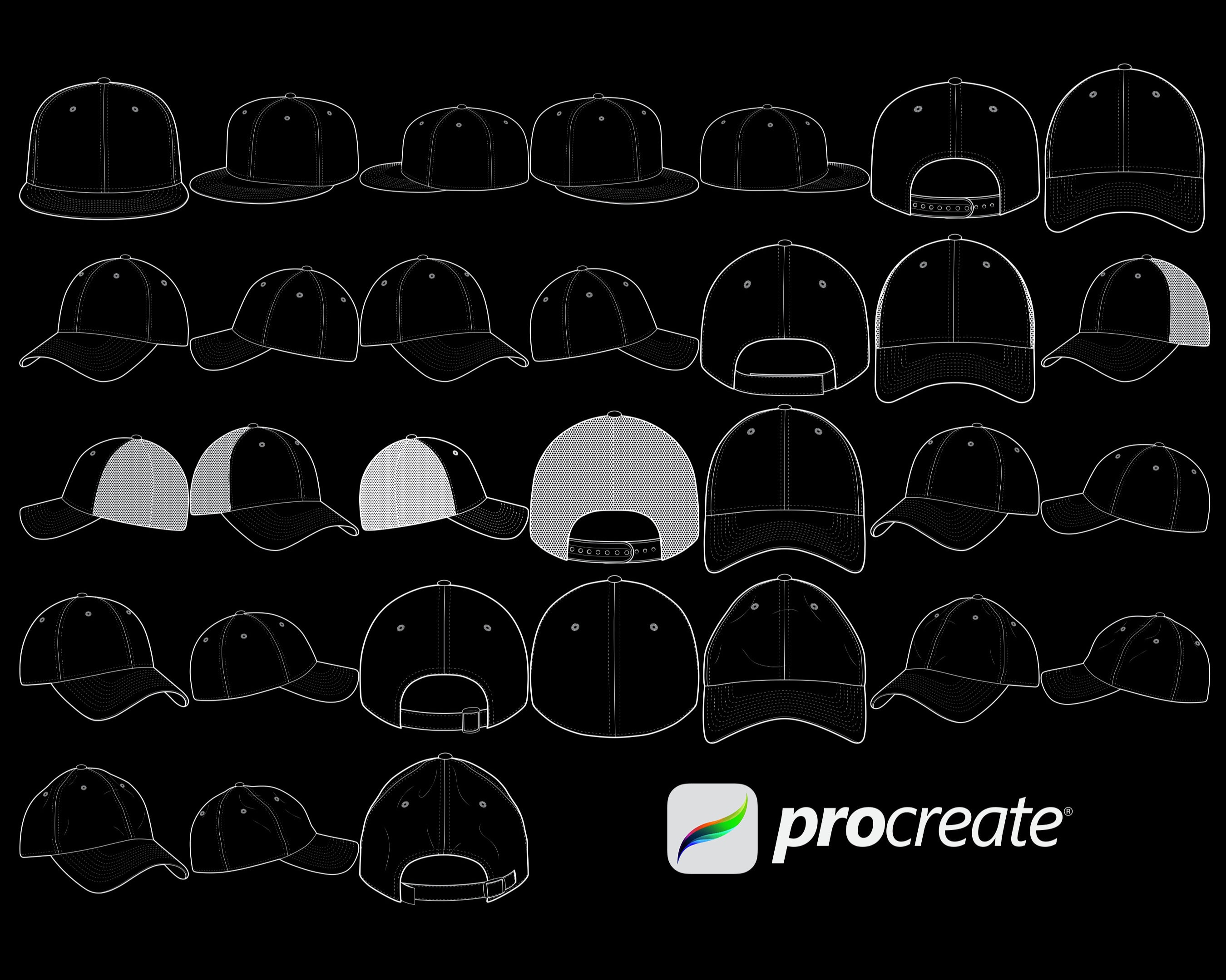 Cap Hat Clothing Procreate Brush Stamps, 31 Cap Hat Stamps - Etsy