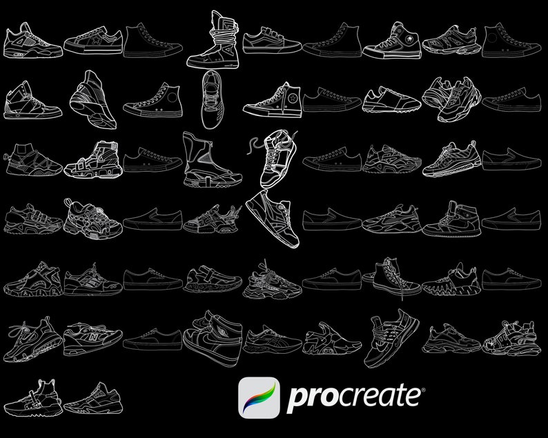 Sneaker Trainer Shoe Set 1 Procreate Brush Stamps, 56 Shoes - Etsy