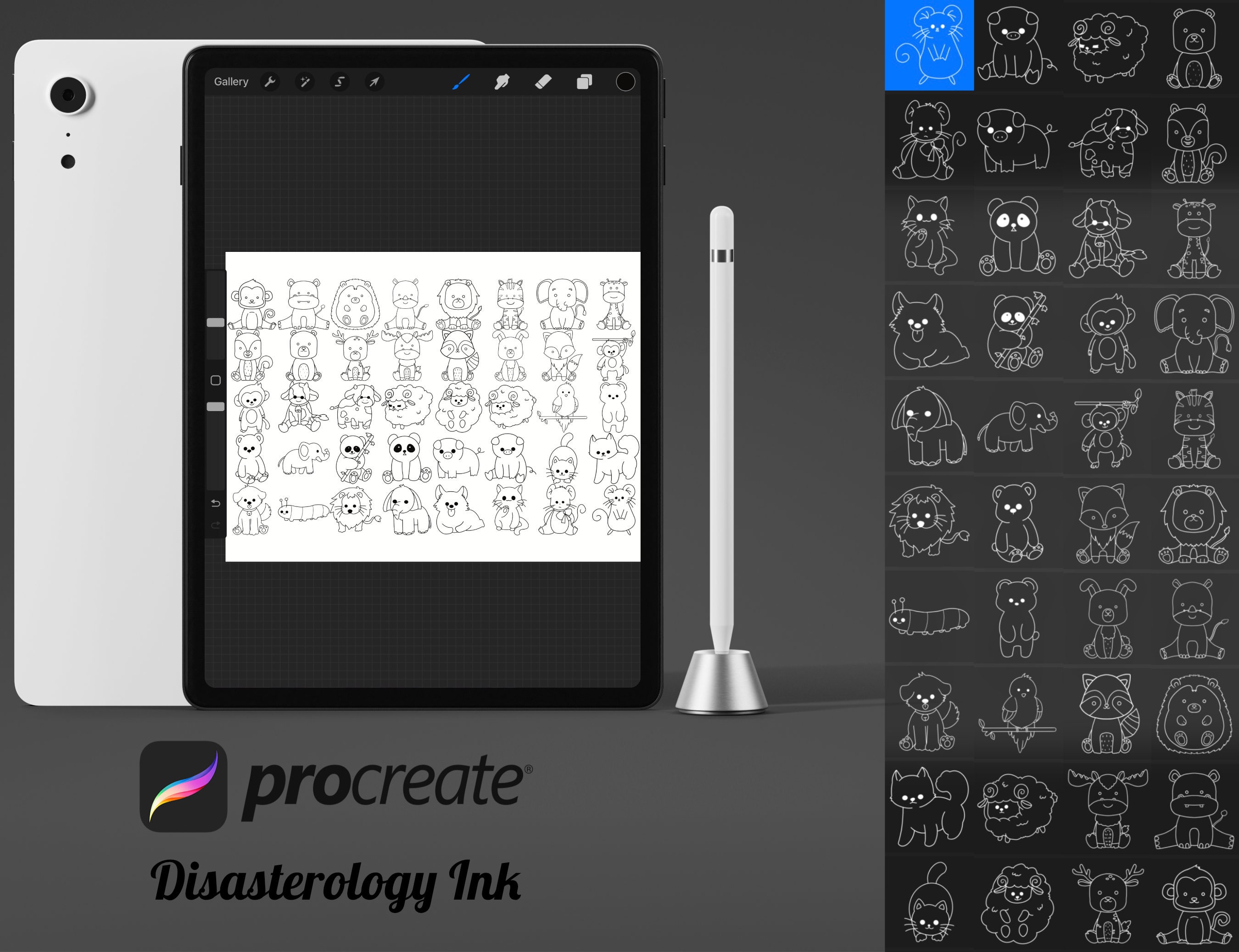 Cartoon Animal Outline Procreate Brush Stamps Set 9 40 Animal - Etsy