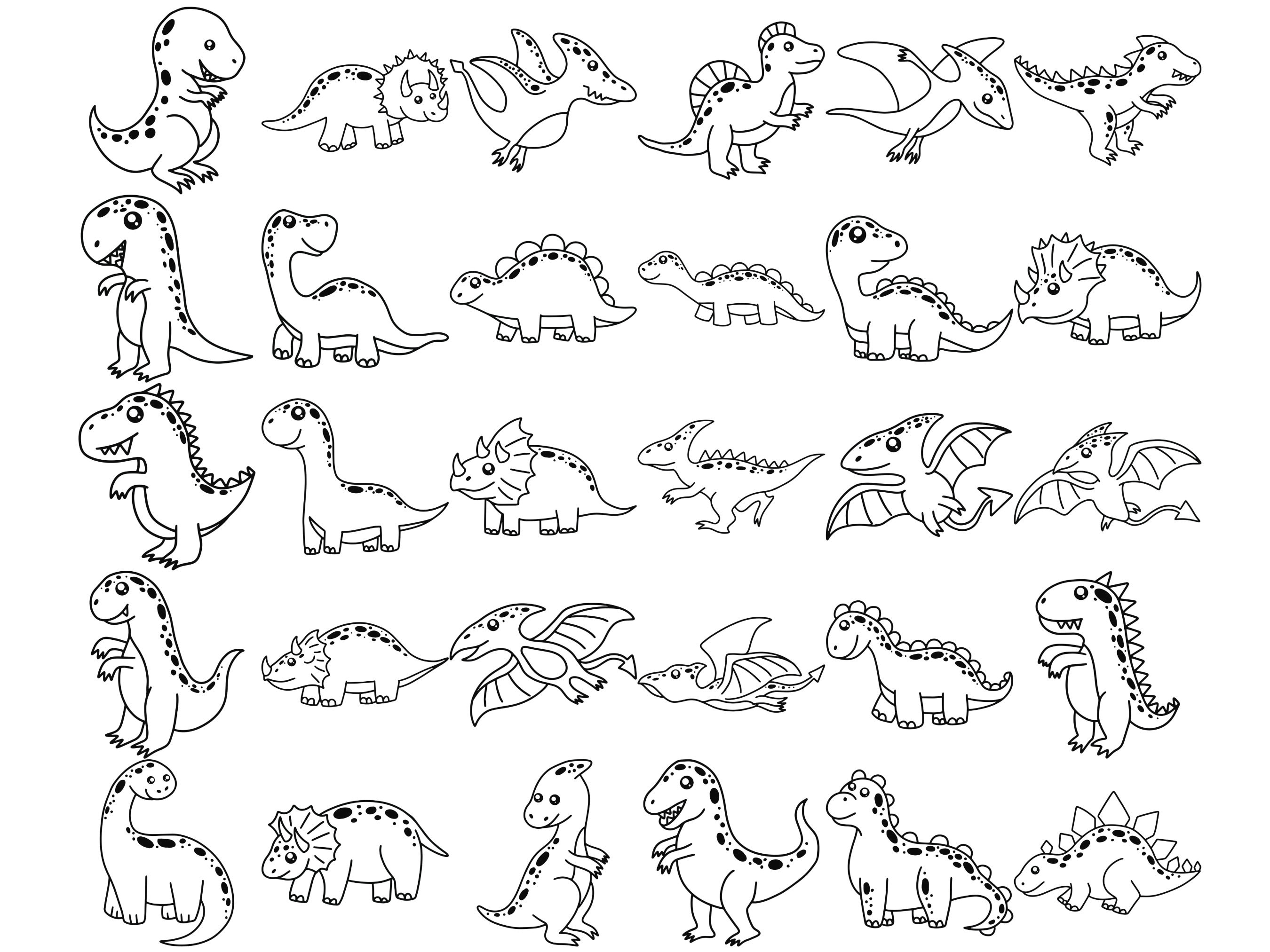 Cartoon Dinosaurs Outlines Set 1 Procreate Brush Stamps, 30 Dinosaur ...