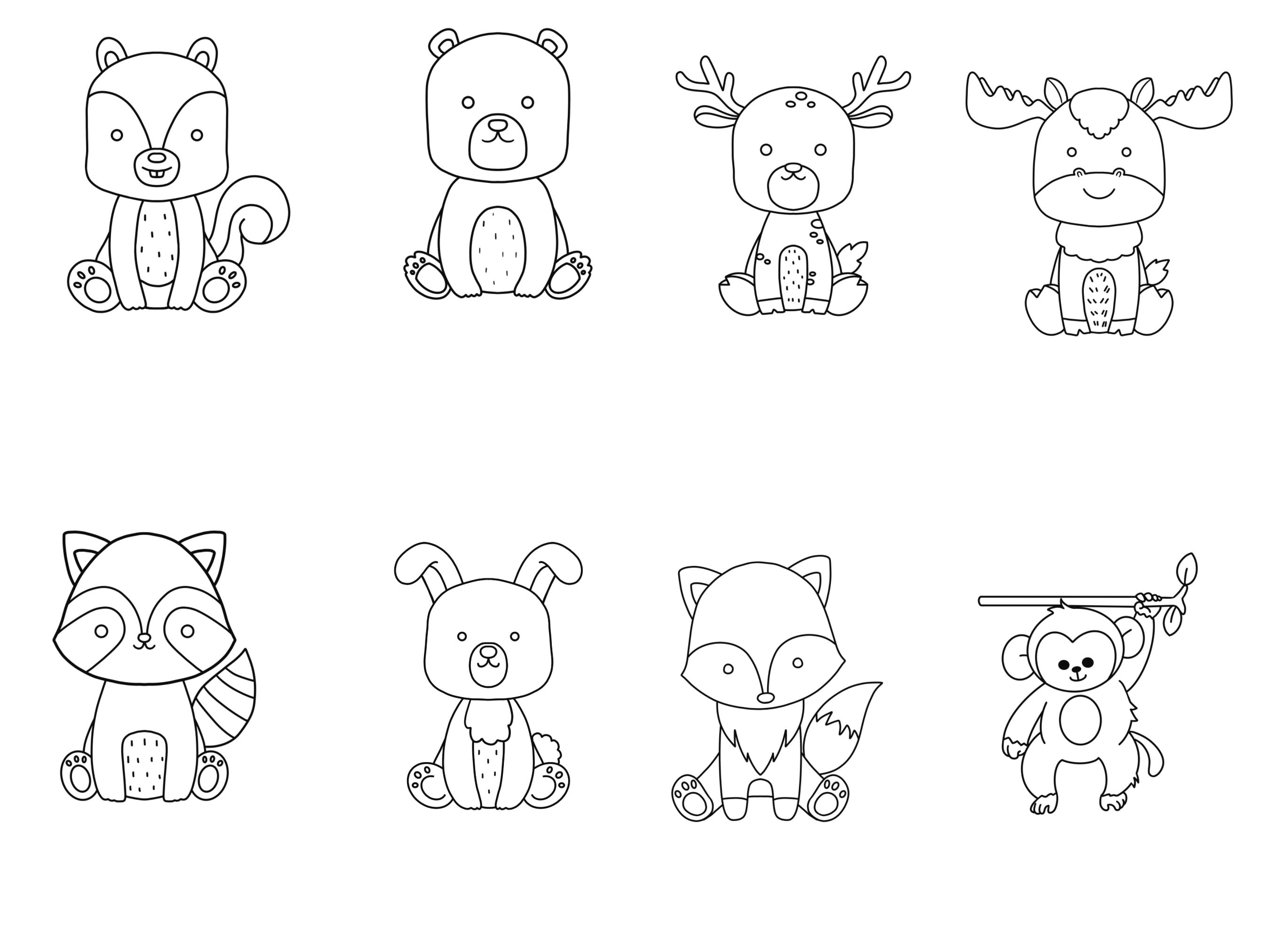 Cartoon Animal Outline Procreate Brush Stamps Set 9, 40 Animal Outlines ...