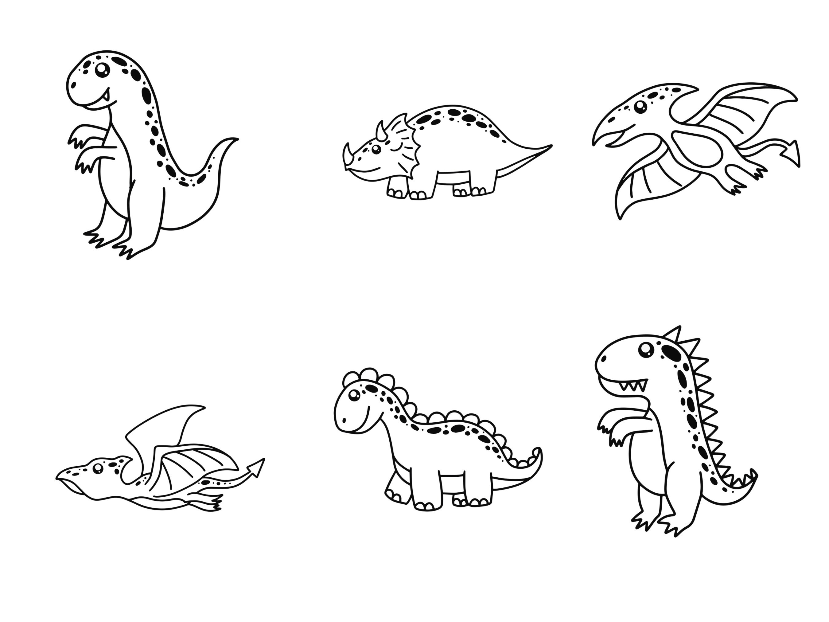 Cartoon Dinosaurs Outlines Set 1 Procreate Brush Stamps, 30 Dinosaur ...