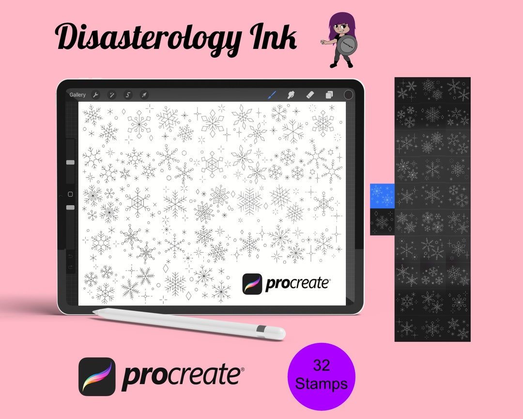 Winter Snowflake Set 4 Procreate Brush Stamps, 32 Christmas Snowflakes ...