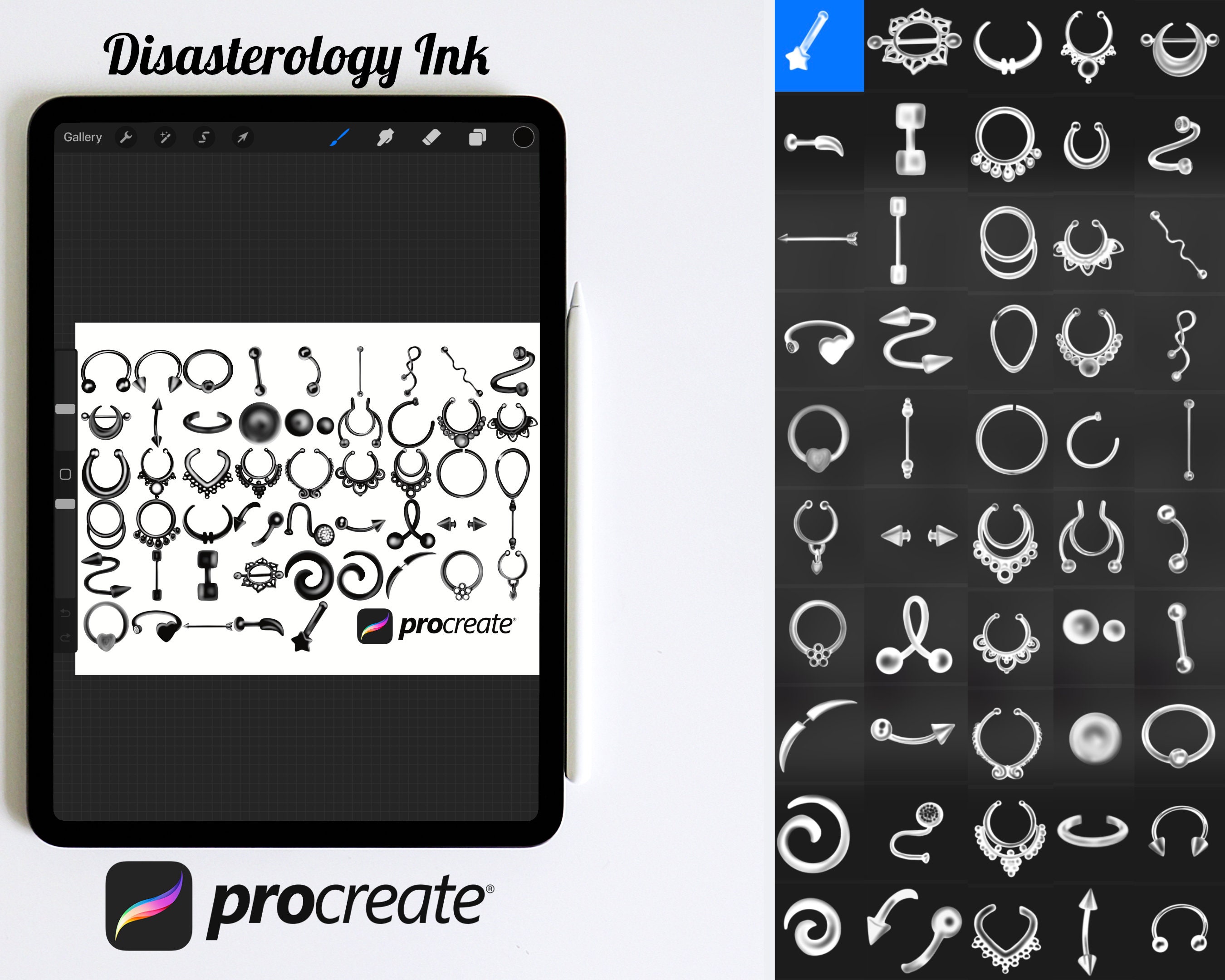 Piercing Jewellery Clothing Procreate Brush Stamps, 50 Piercings Stamps ...