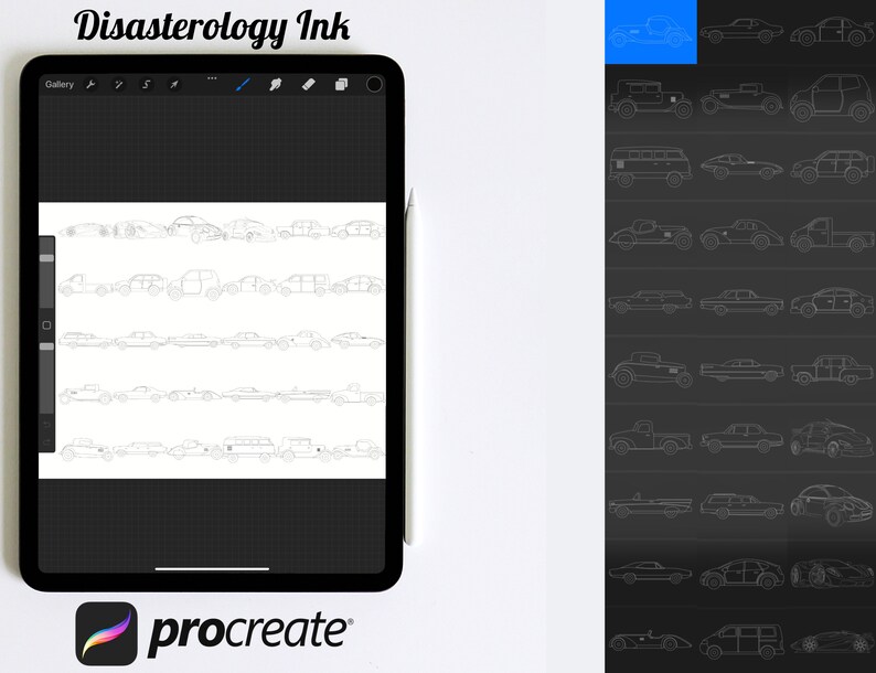 Cars Outline Set 2 Procreate Brush Stamps 30 Car Stamps - Etsy