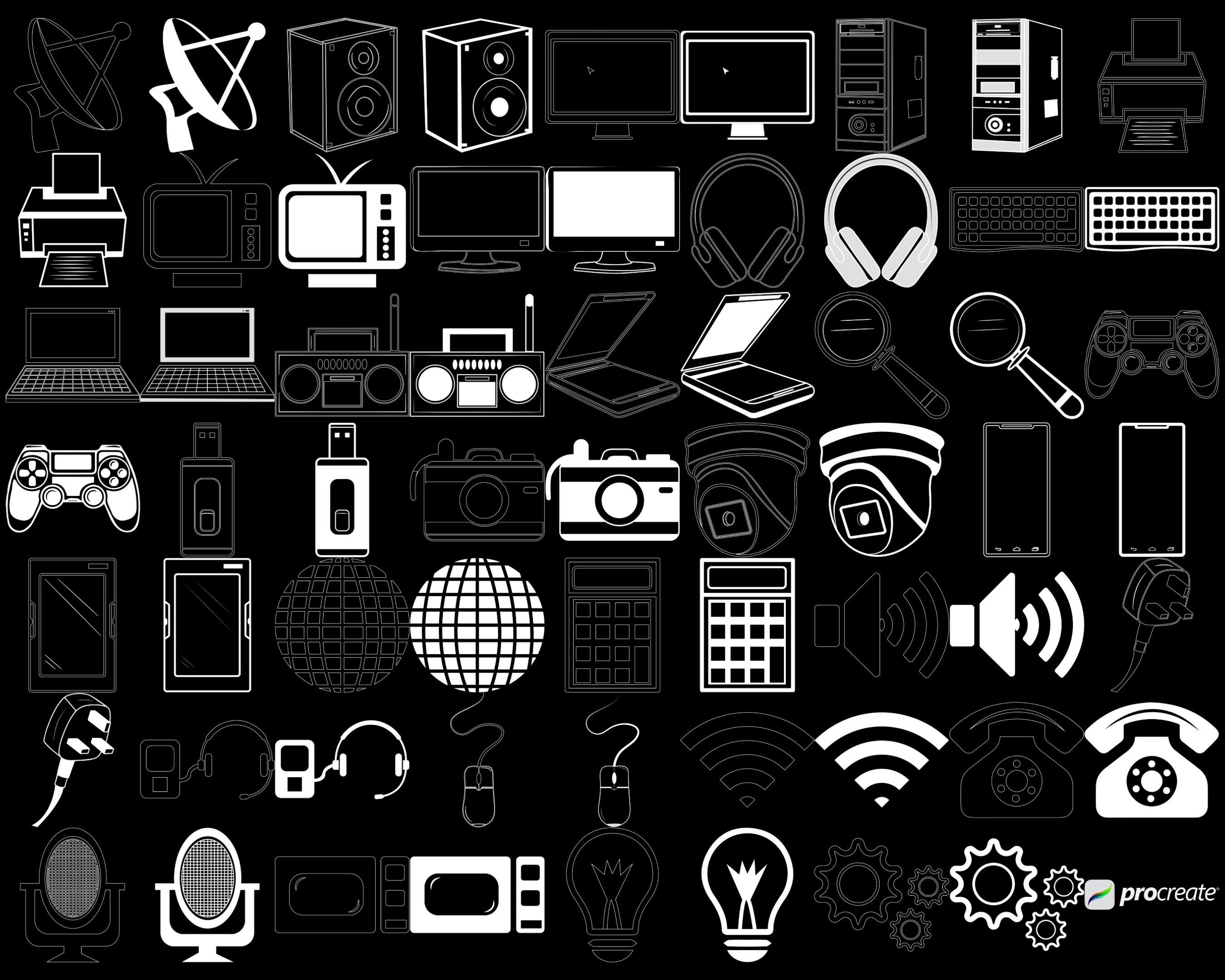 Gaming Computer Icons Set 1 Procreate Brush Stamps, 62 Game Icons - Etsy