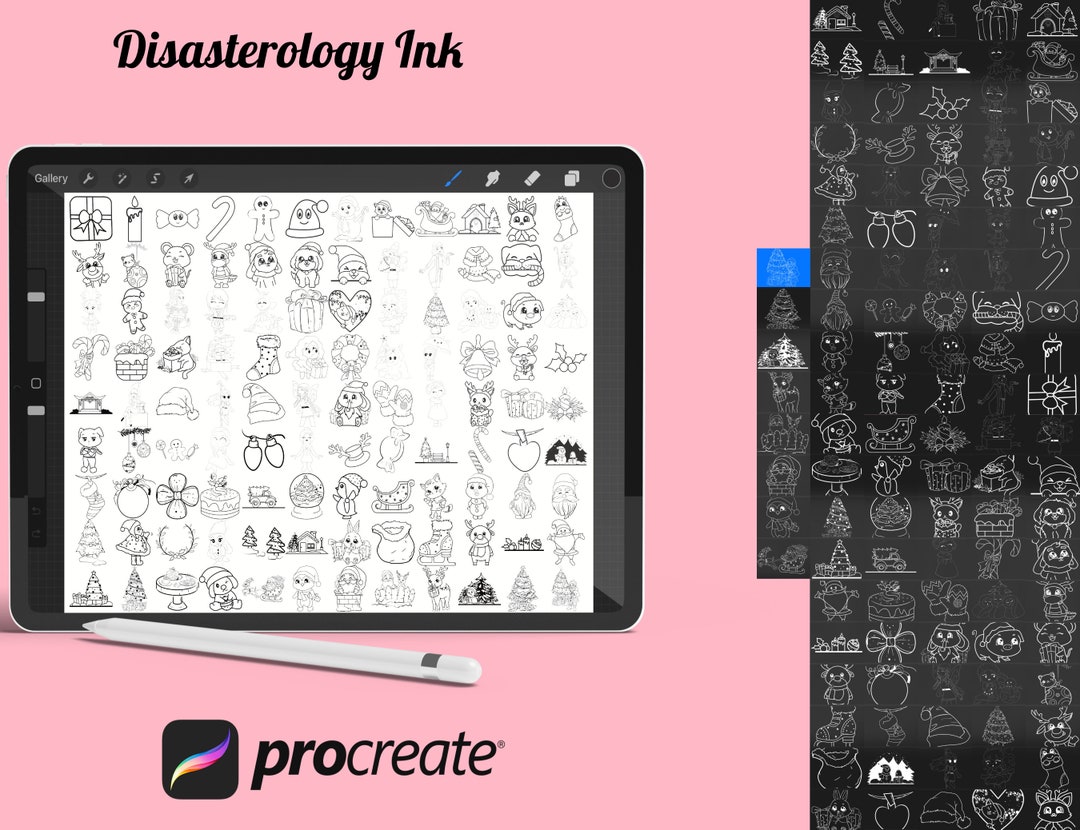 Christmas Winter Elements Procreate Brush Stamps Set 21 Outlines, 108 ...