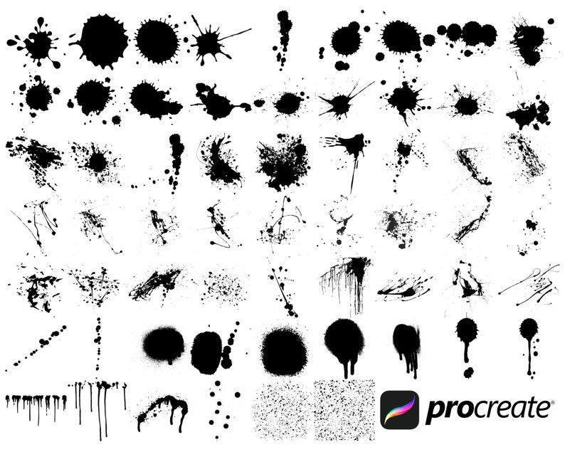 Splash Splatter Marks Set 1 Procreate Brush Stamps, 60 Splashes - Etsy
