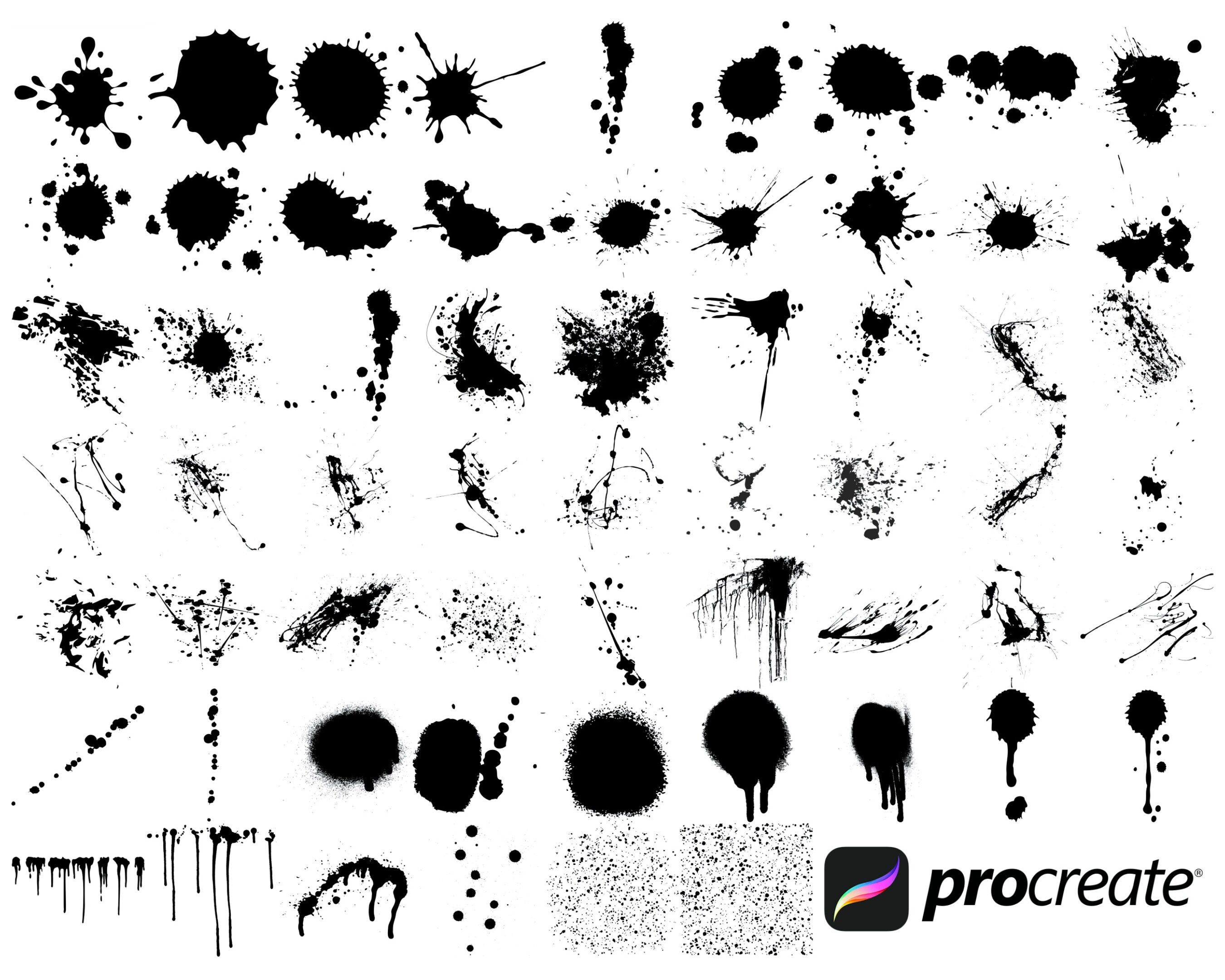 Splash Splatter Marks Set 1 Procreate Brush Stamps, 60 Splashes - Etsy