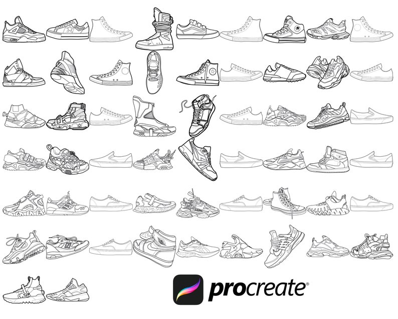 Sneaker Trainer Shoe Set 1 Procreate Brush Stamps, 56 Shoes - Etsy