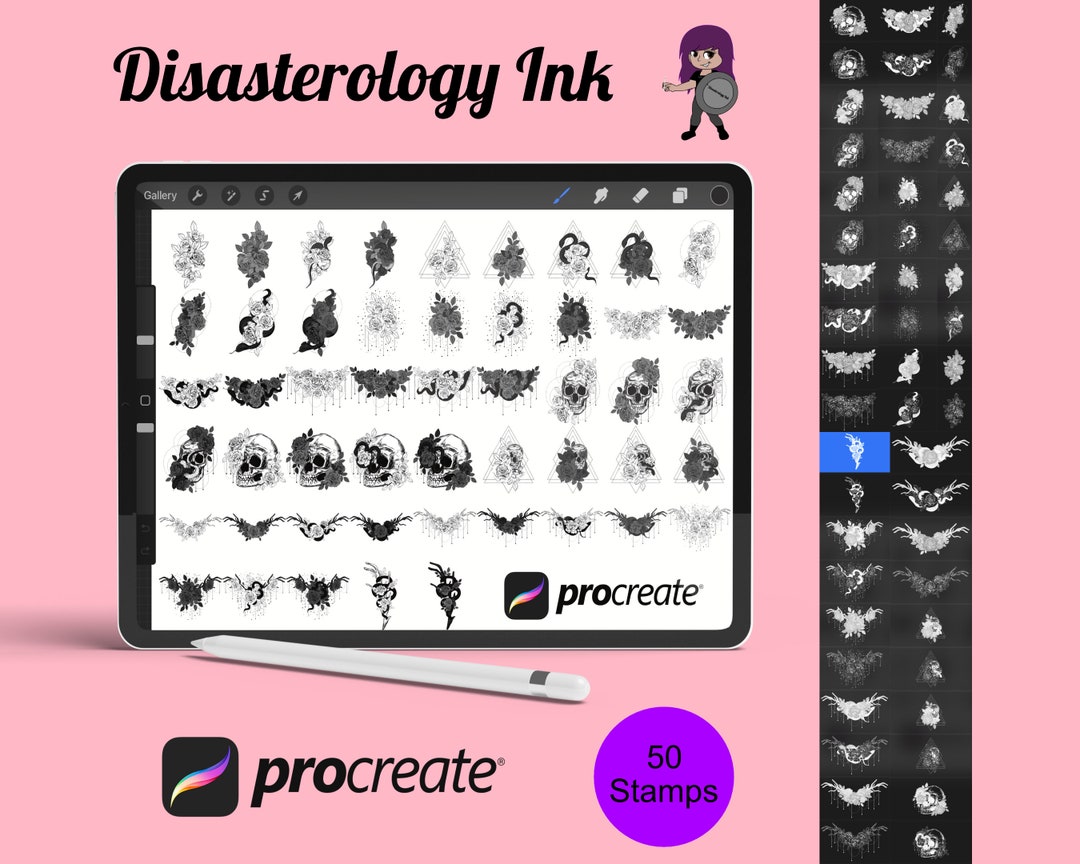 Gothic Vintage Tattoos Set 1 Procreate Brush Stamps, 50 Flash Tattoos ...