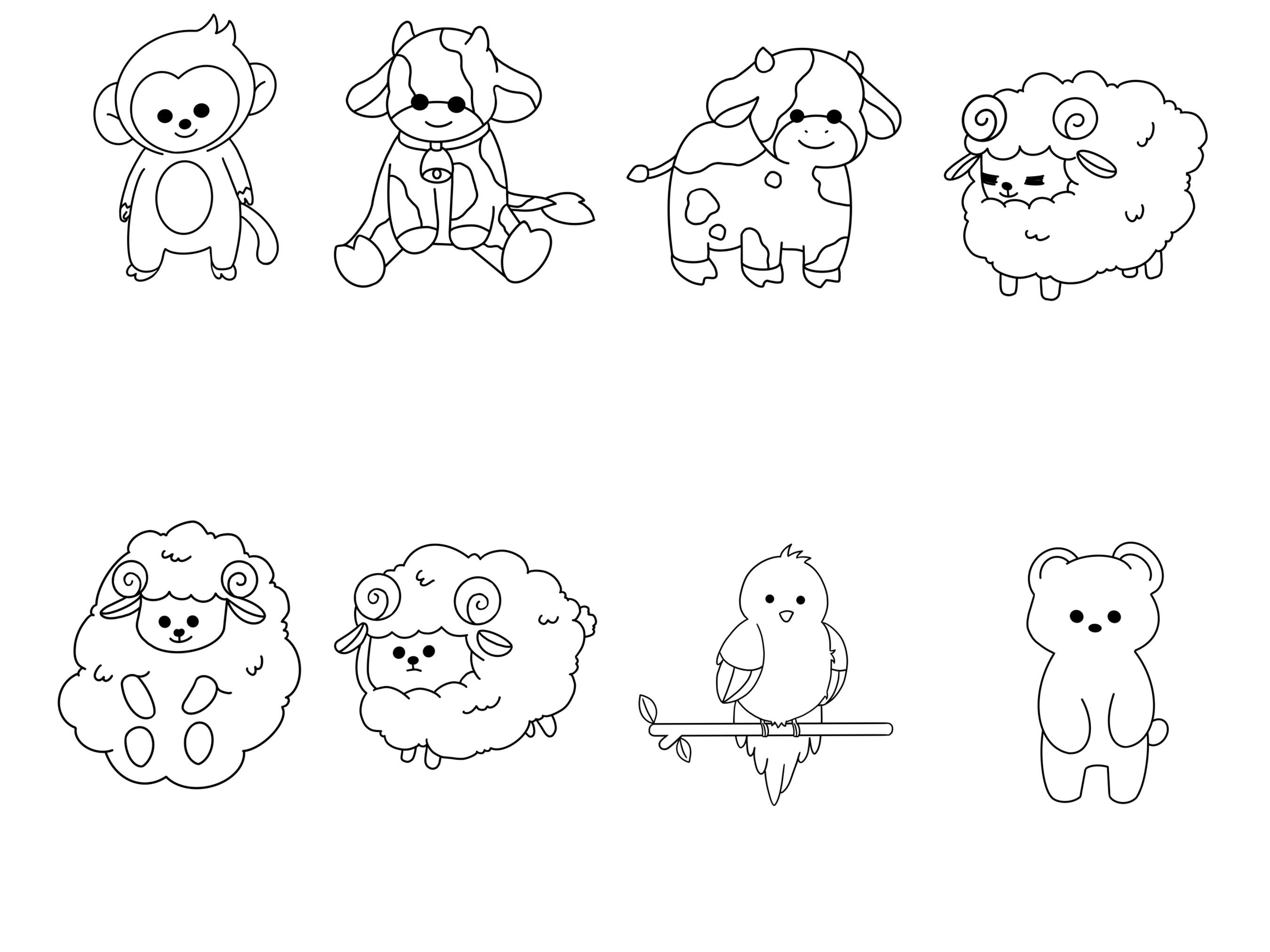 Cartoon Animal Outline Procreate Brush Stamps Set 9, 40 Animal Outlines ...