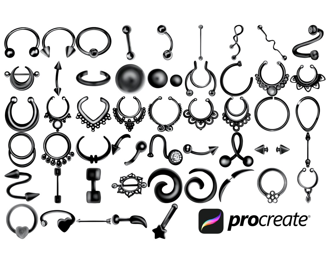 Piercing Jewellery Clothing Procreate Brush Stamps, 50 Piercings Stamps ...