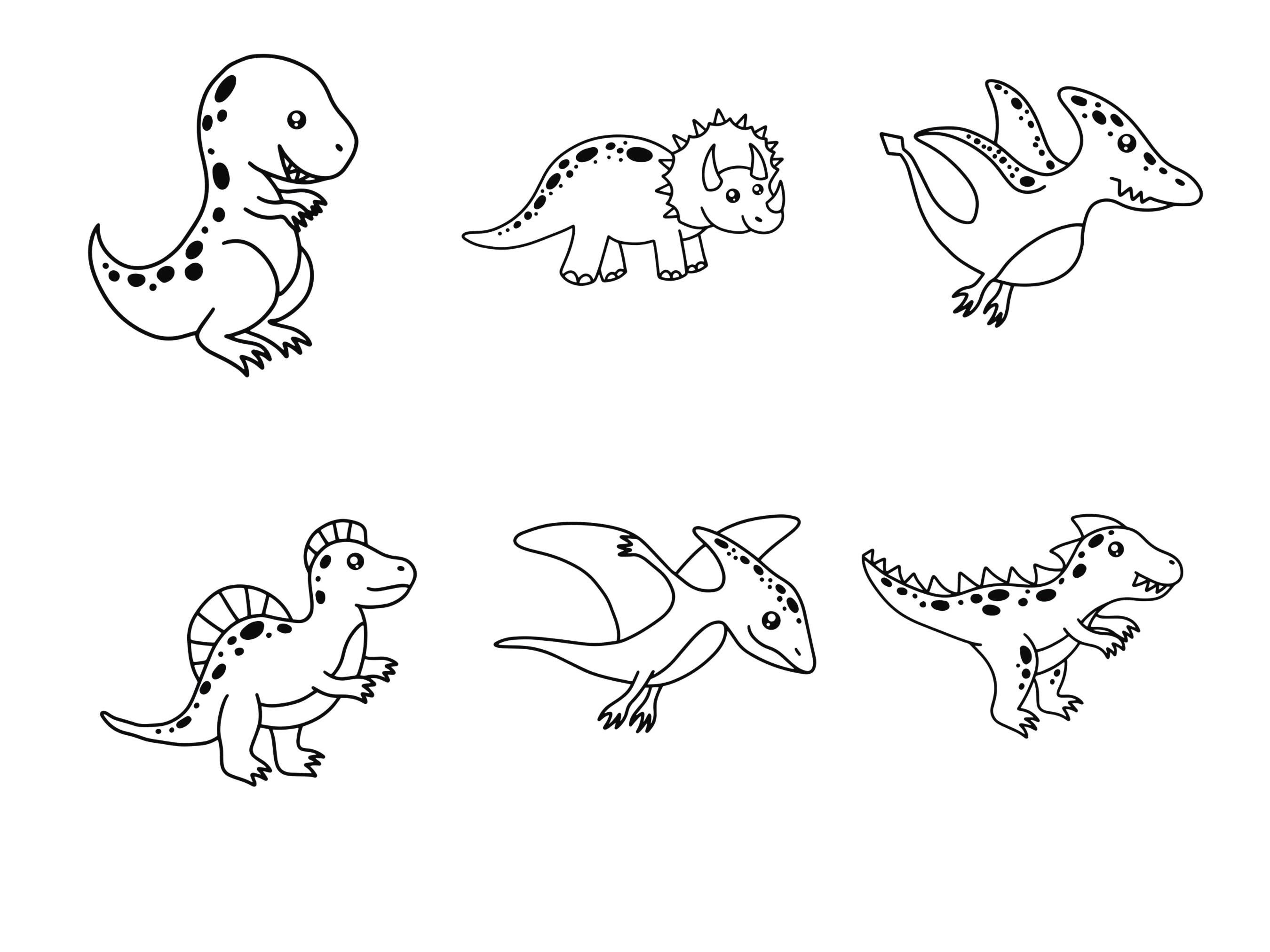 Cartoon Dinosaurs Outlines Set 1 Procreate Brush Stamps, 30 Dinosaur ...