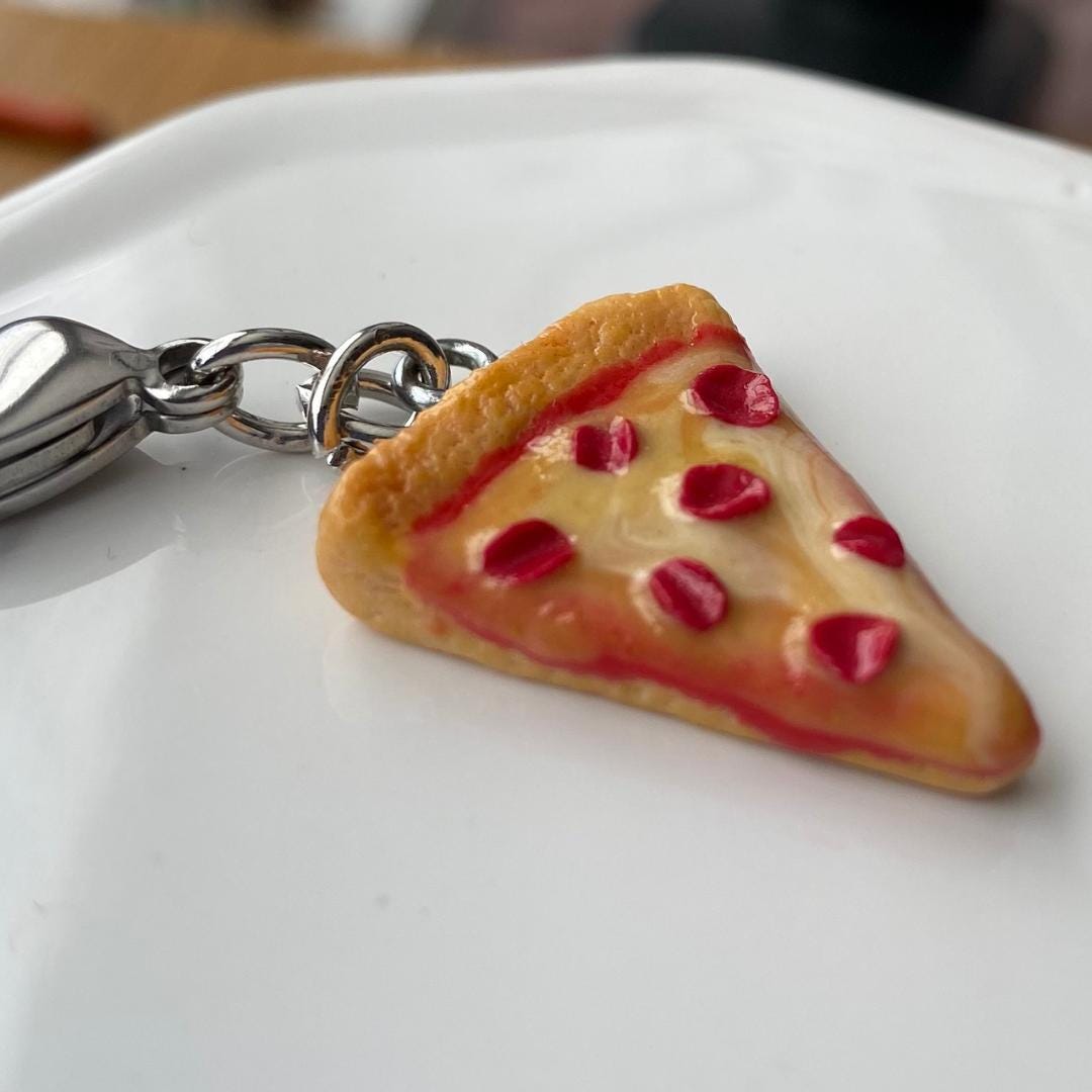 Pizza Charm | NYC Pizza Slice Keychain | Polymer Clay Food Charm | Mini ...