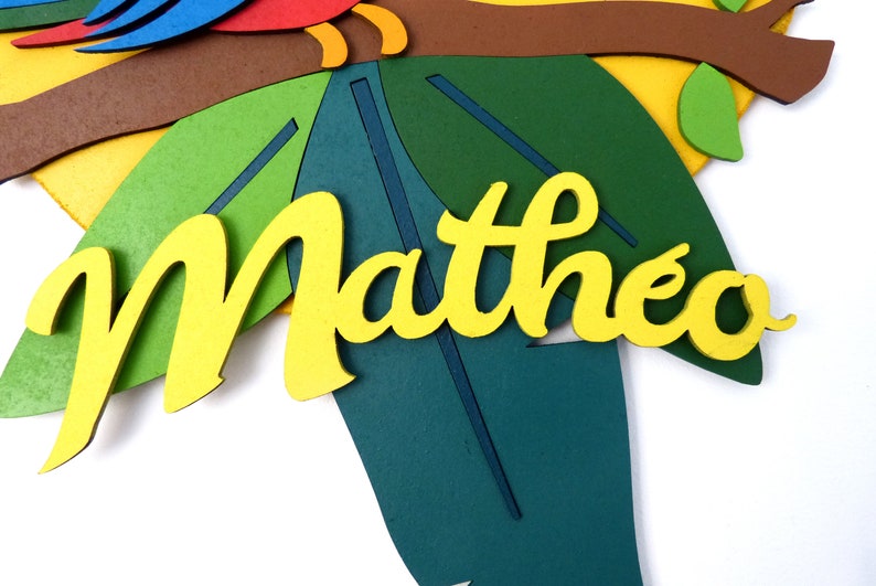 Décoration en bois perroquet jungle personnalisée avec prénom enfant ...