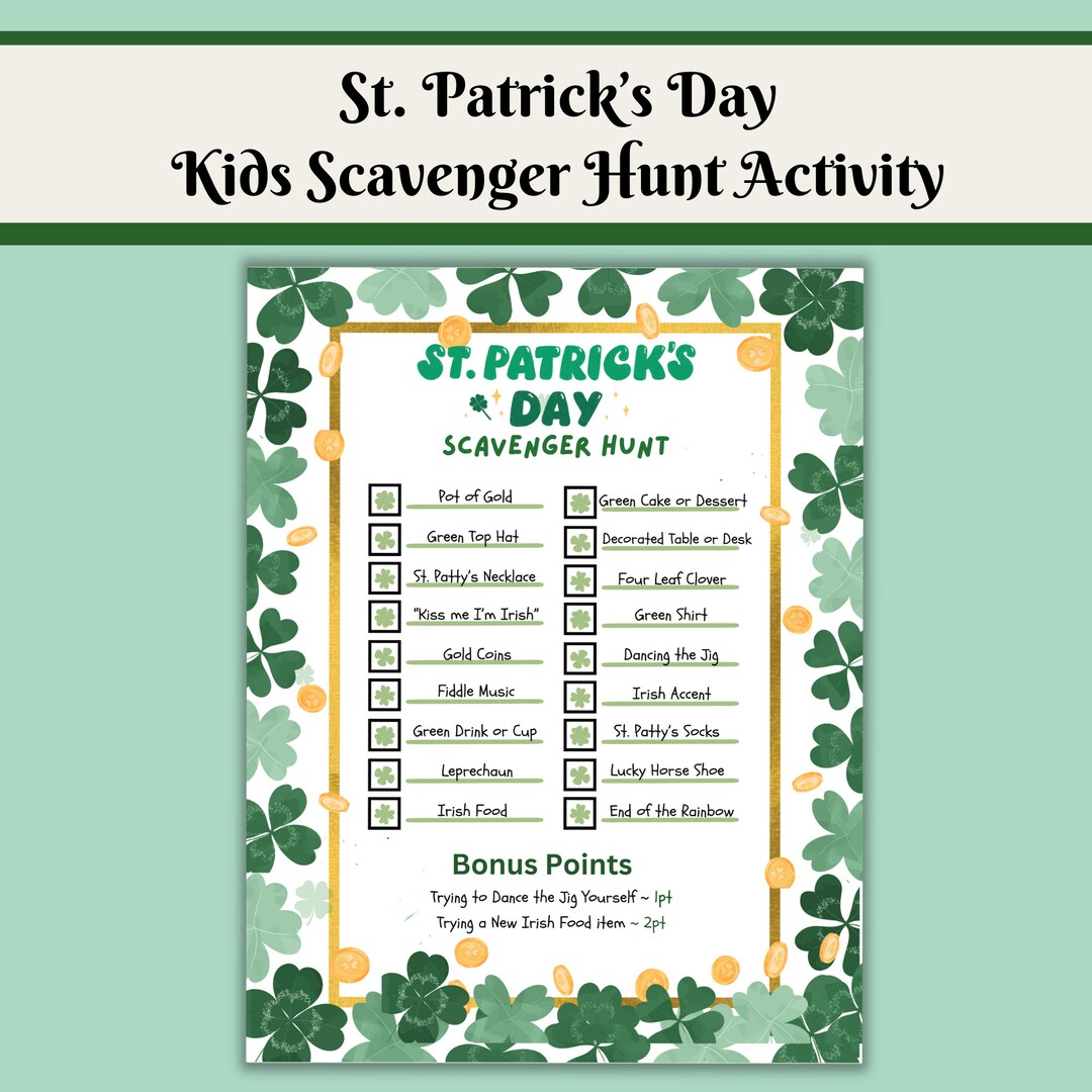 St Patrick's Day Kids Scavenger Hunt Game Fun Classroom Party Activity ...