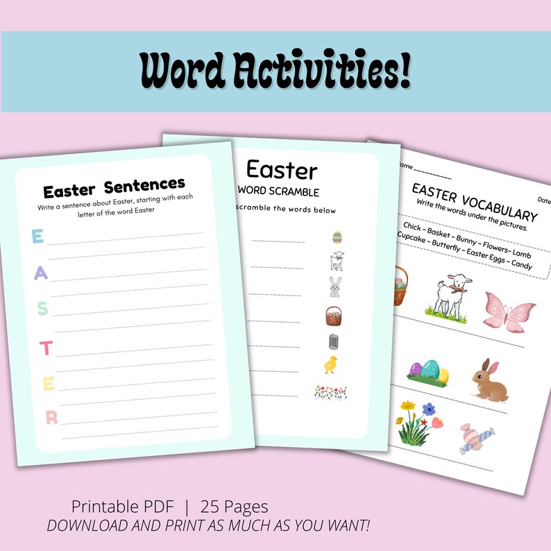 Easter Printable Kids Activity Package School Classroom Educational ...