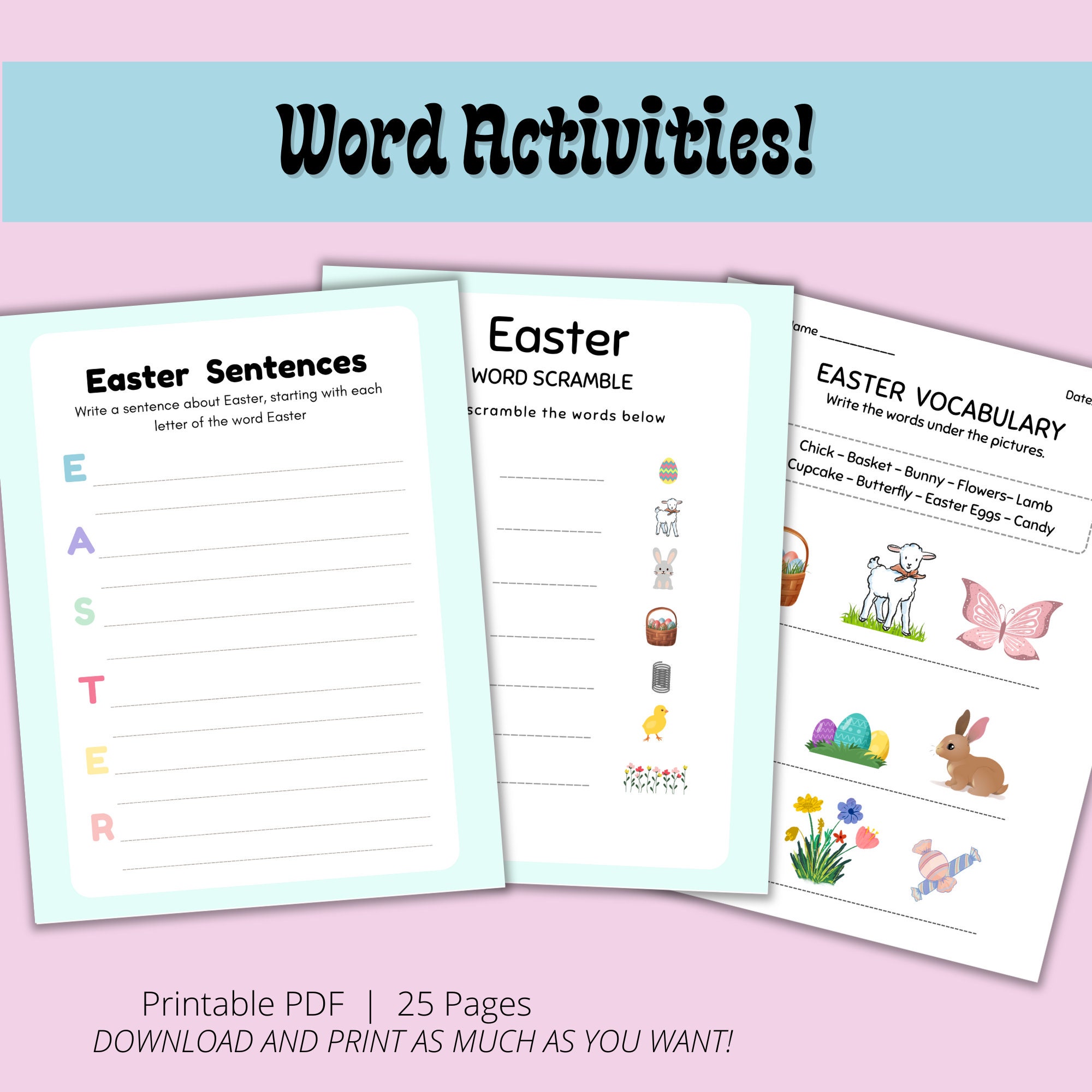 Easter Printable Kids Activity Package School Classroom Educational ...