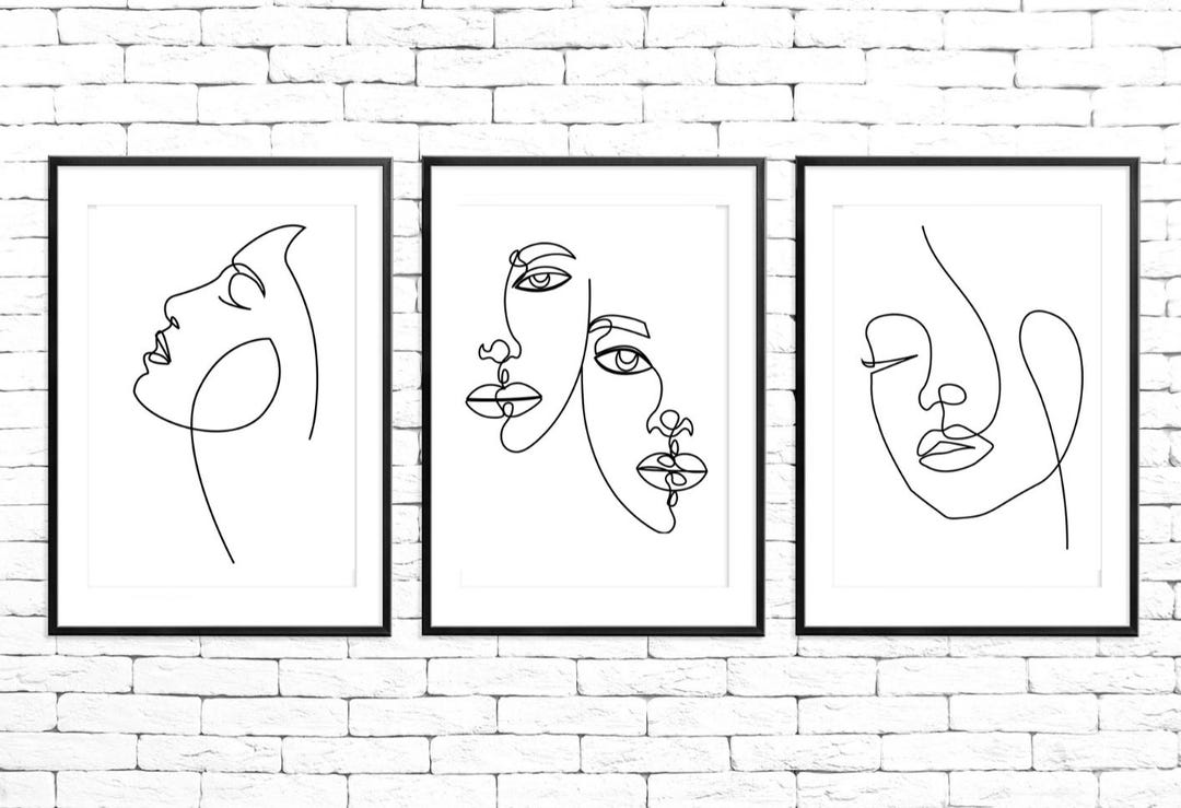 Abstract Face Line Art Prints, Set of 3 (digital Download) - Etsy
