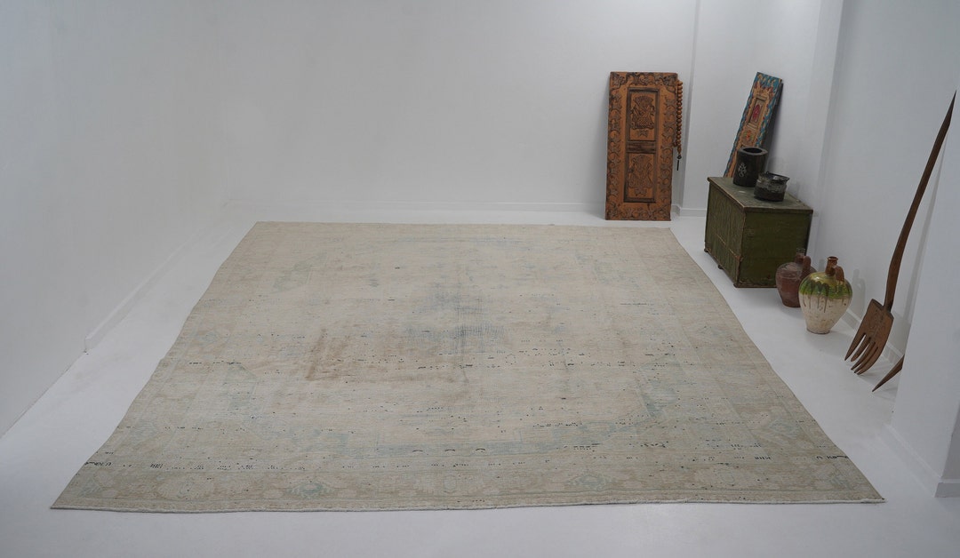 Vintage Handmade Rug, Turkish Area Rug, Oushak Antique Rug, Neutral ...