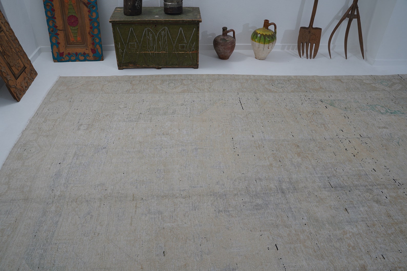 Vintage Handmade Rug, Turkish Area Rug, Oushak Antique Rug, Neutral ...