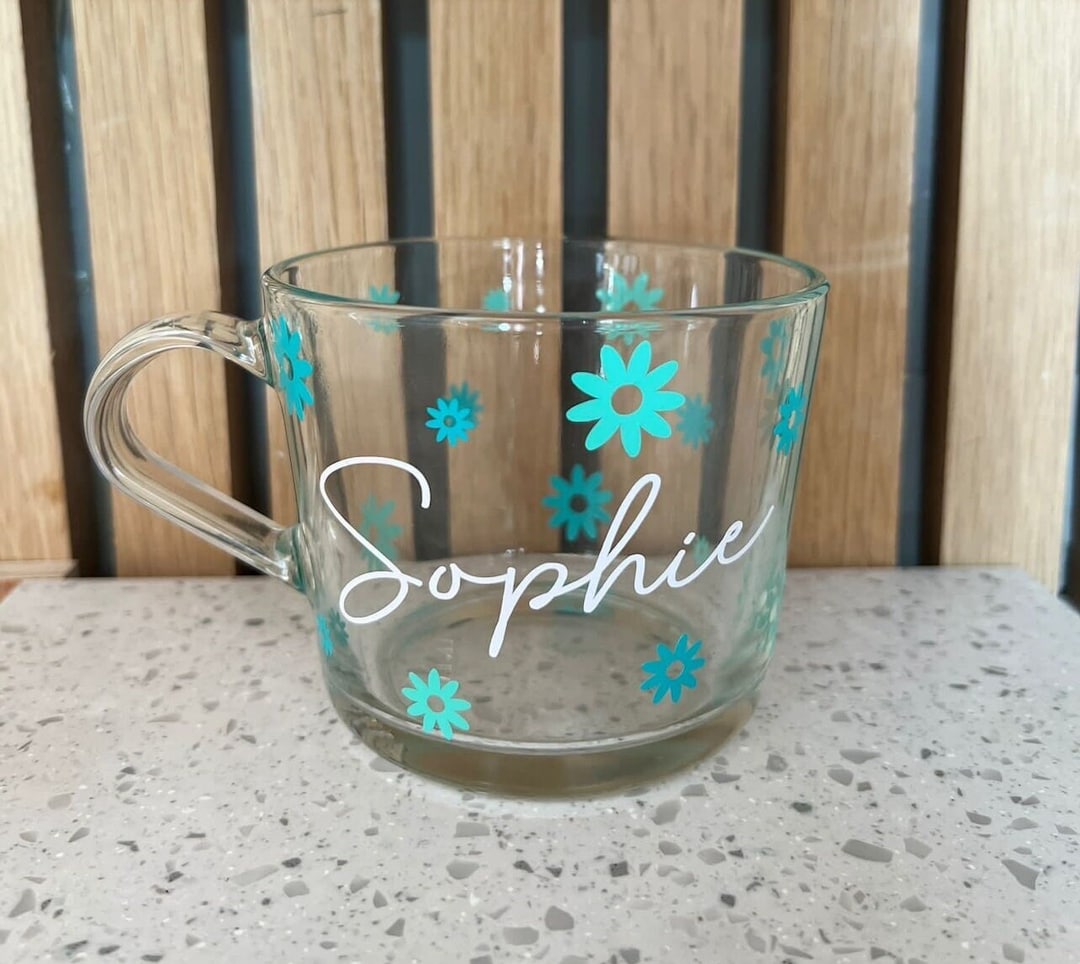 Personalised Flower Mug ,personalised Mug, Personalised Glass Mug ...