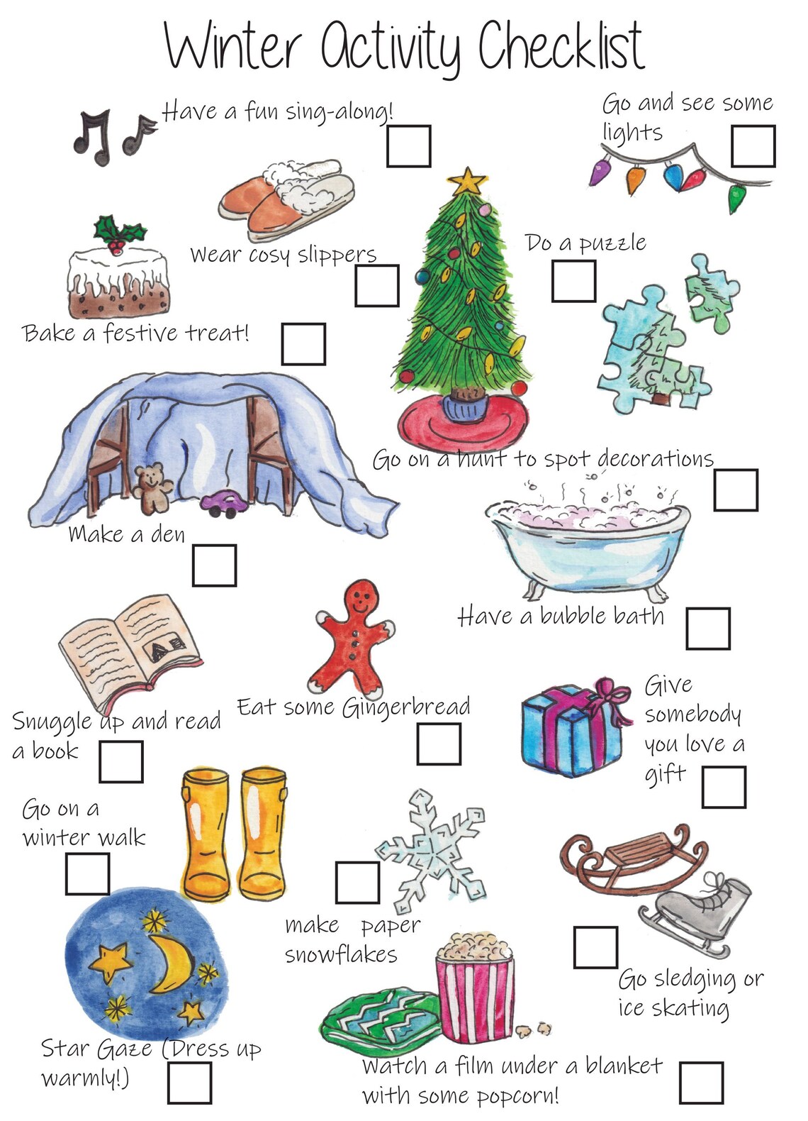 Winter Childrens Activity Checklist for Children Christmas and Winter ...