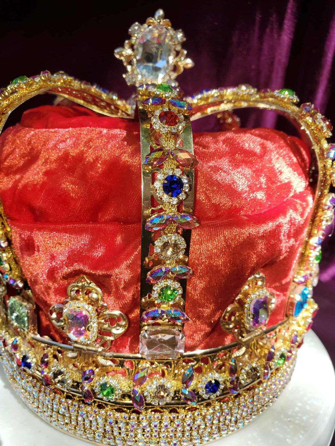 Rhinestone Imperial Crown: Red or Purple Velvet Lining, Unisex Wedding ...
