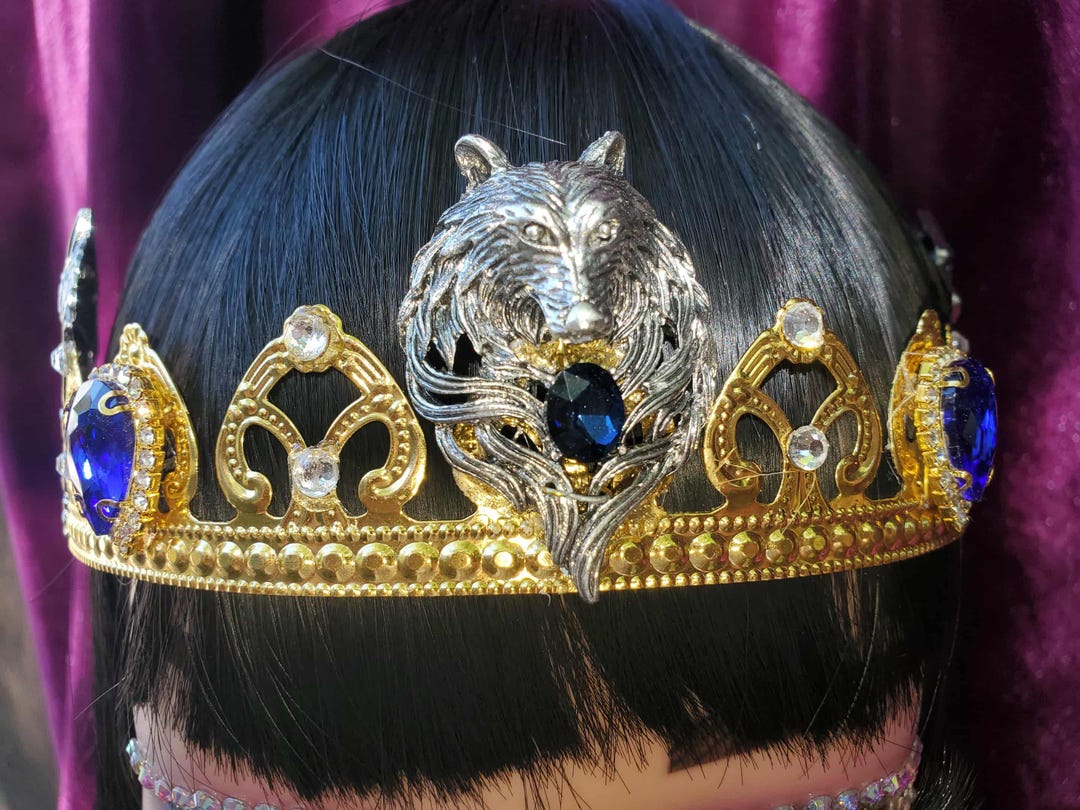 She-wolf Crown. Full Golden Crown. Rich Blue Rhinestones. Just Add the ...