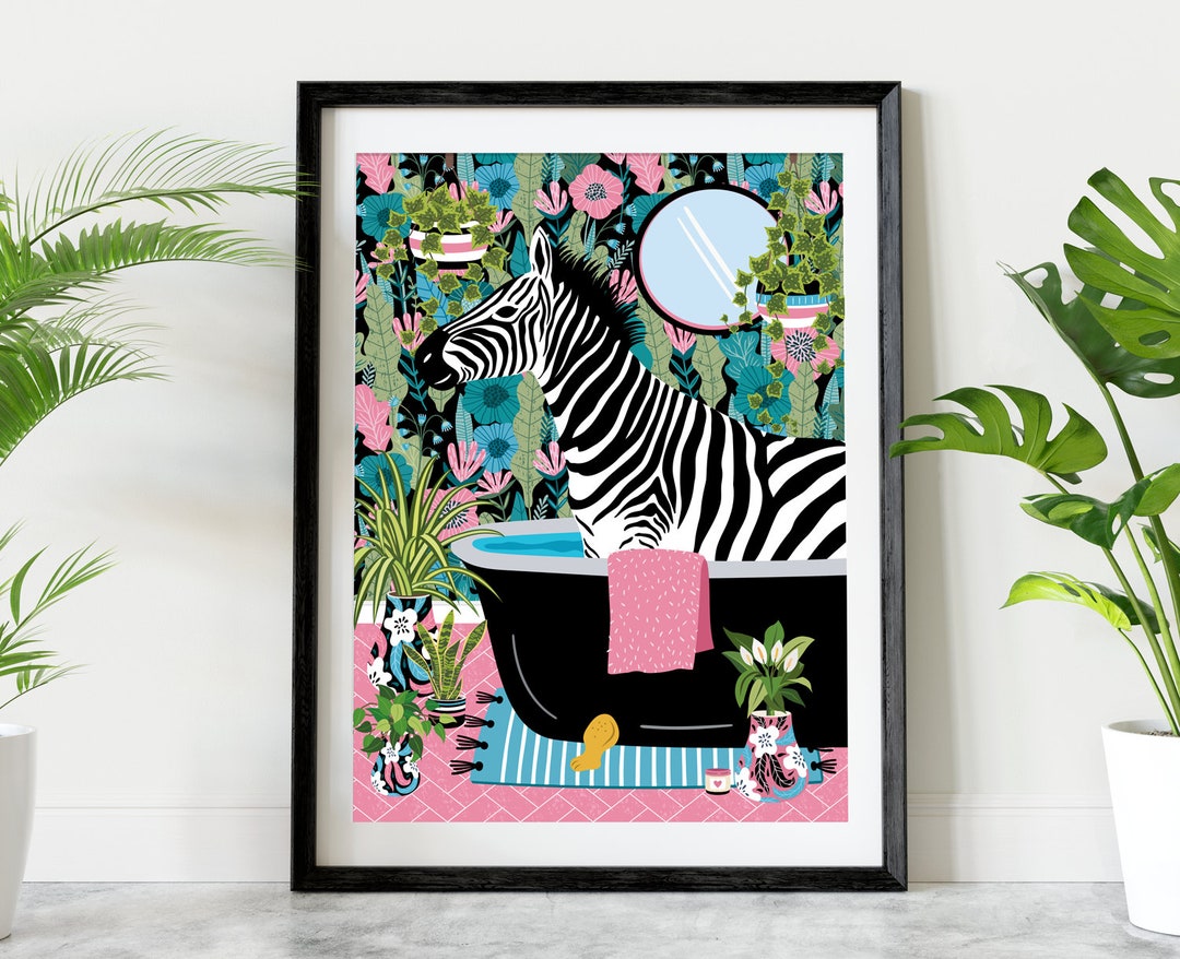 Zebra in a Bathroom Print, Zebra in Bath Print, Zebra Animal in Bathtub ...