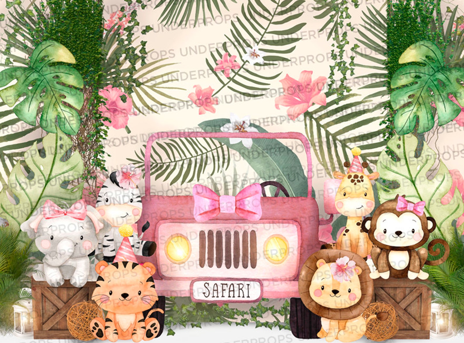 Pink Safari Jungle Animals Selva Animalitos Baby Fondo Digital - Etsy