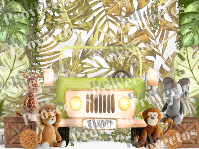 Jeep Safari Jungle Jungle Animals Digital Background Digital Backdrop ...