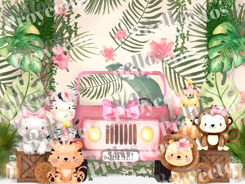 Pink Safari Jungle Animals Selva Animalitos Baby Fondo Digital Digital ...