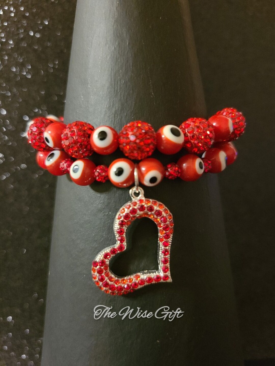 Sparkling Bright Red Evil Eye Beaded Stretch Bracelet Set, Evil Eye ...