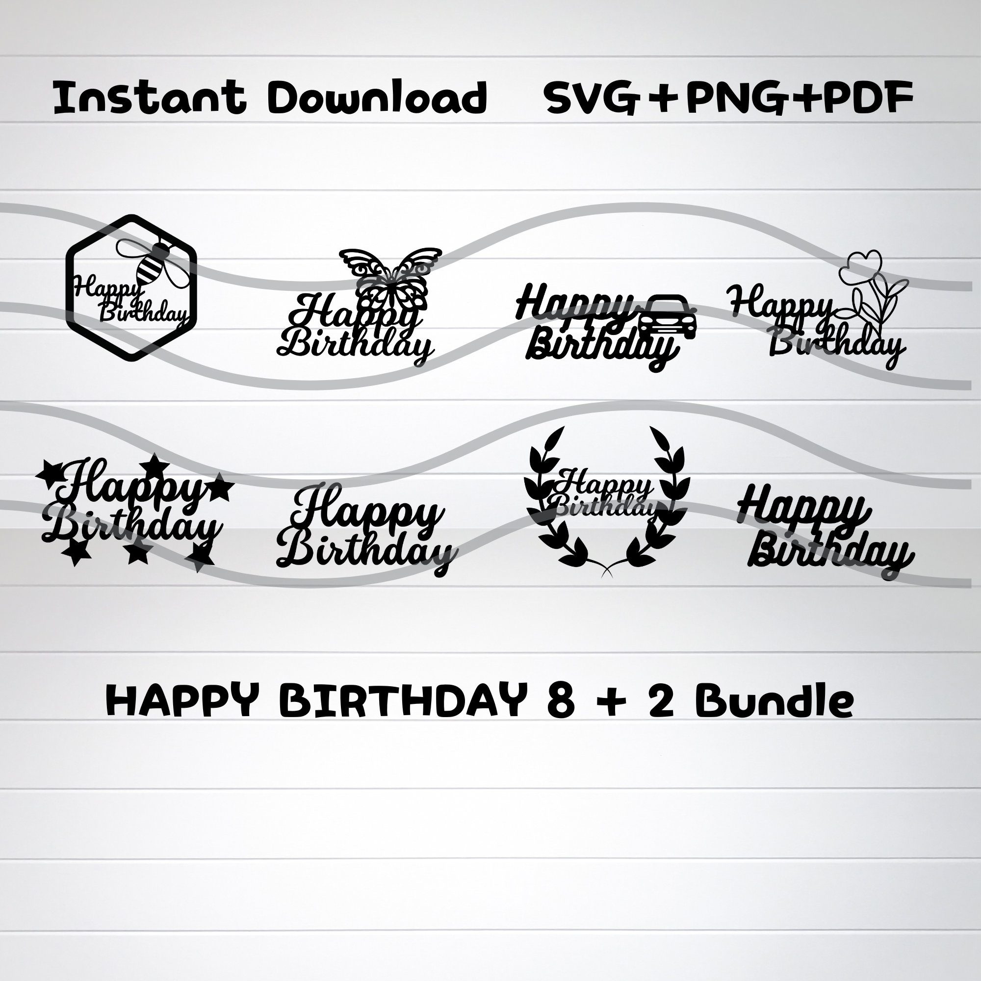 Happy Birthday Bundle Cake Topper SVG, Cake Topper Laser Cut, Bundle ...