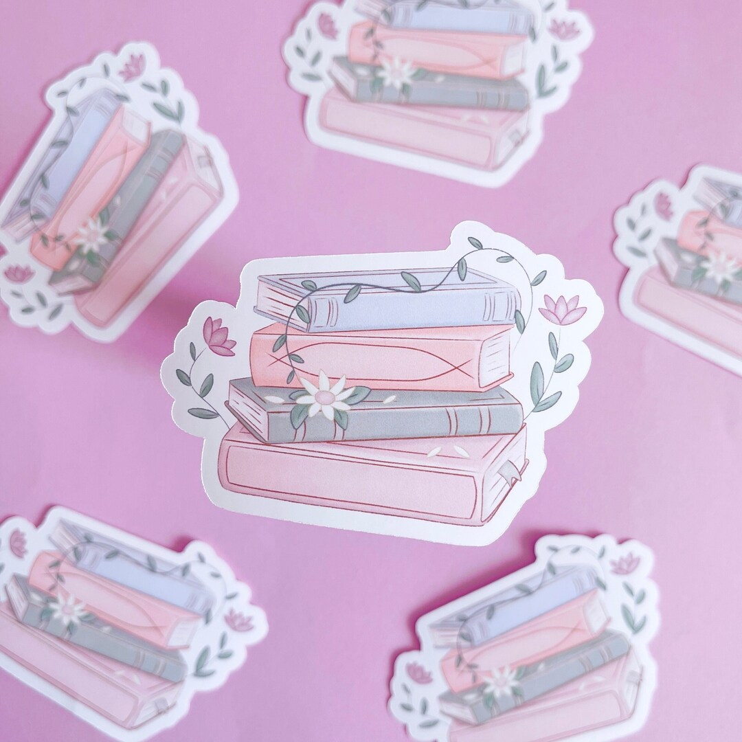 Book Stack Vinyl Sticker, Illustrated Cottagecore Cosy Sticker, Cute ...