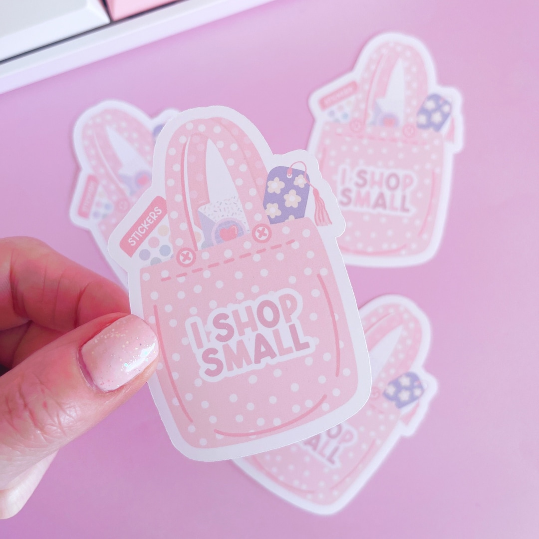 Shop Small Tote Bag Vinyl Sticker, Illustrated Small Business Sticker ...