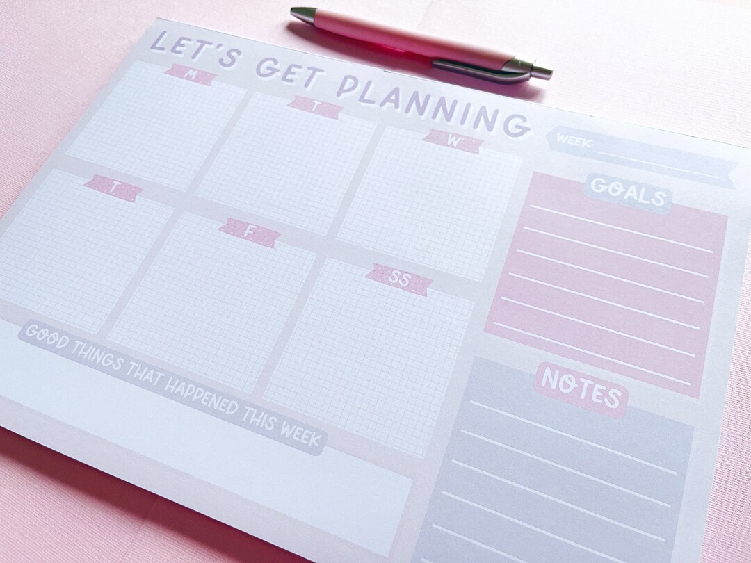 A4 Weekly Notepad, Planner With Memo and Washi Design, Pink and Purple ...