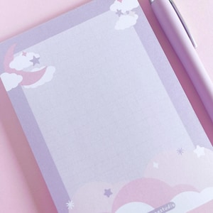 Dreamy A6 Notepad, Lilac Memo Grid Stationery, Cute Moon Deskpad - Etsy