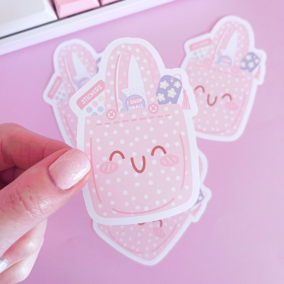 Kawaii Tote Bag Vinyl Sticker, Illustrated Small Business Sticker, Cute ...