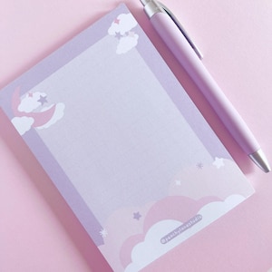 Dreamy A6 Notepad, Lilac Memo Grid Stationery, Cute Moon Deskpad - Etsy