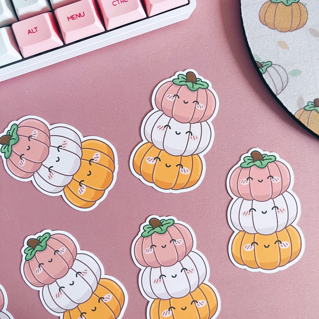 Pumpkin Stack Vinyl Sticker, Illustrated Autumn Sticker, Autumnal ...