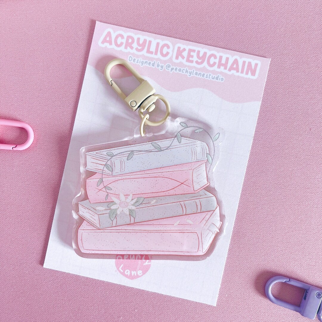 Book Stack Glitter Acrylic Keychain, Bookish Keyring, Cute Cottage Core ...