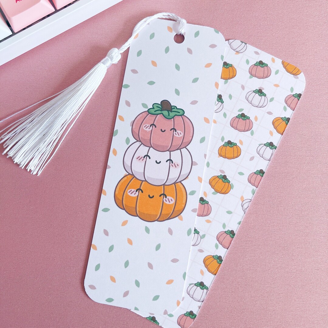 Kawaii Pumpkin Handmade Bookmark With White Tassel, Reversible Autumn ...