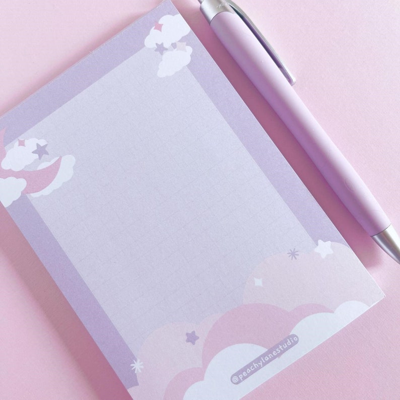 Dreamy A6 Notepad Lilac Memo Grid Stationery Cute Moon - Etsy